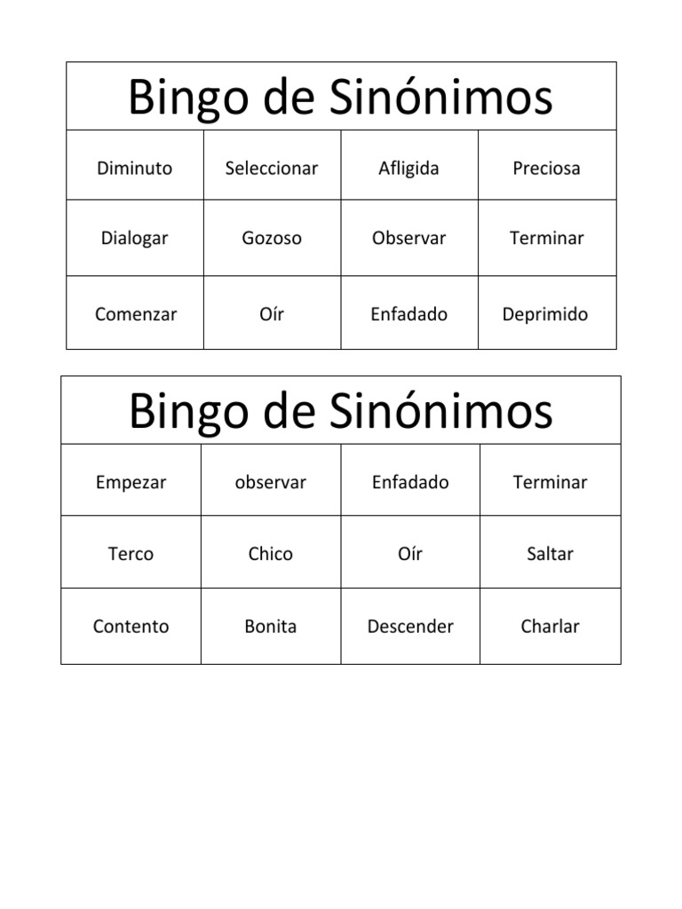 Bingo de Sinónimos