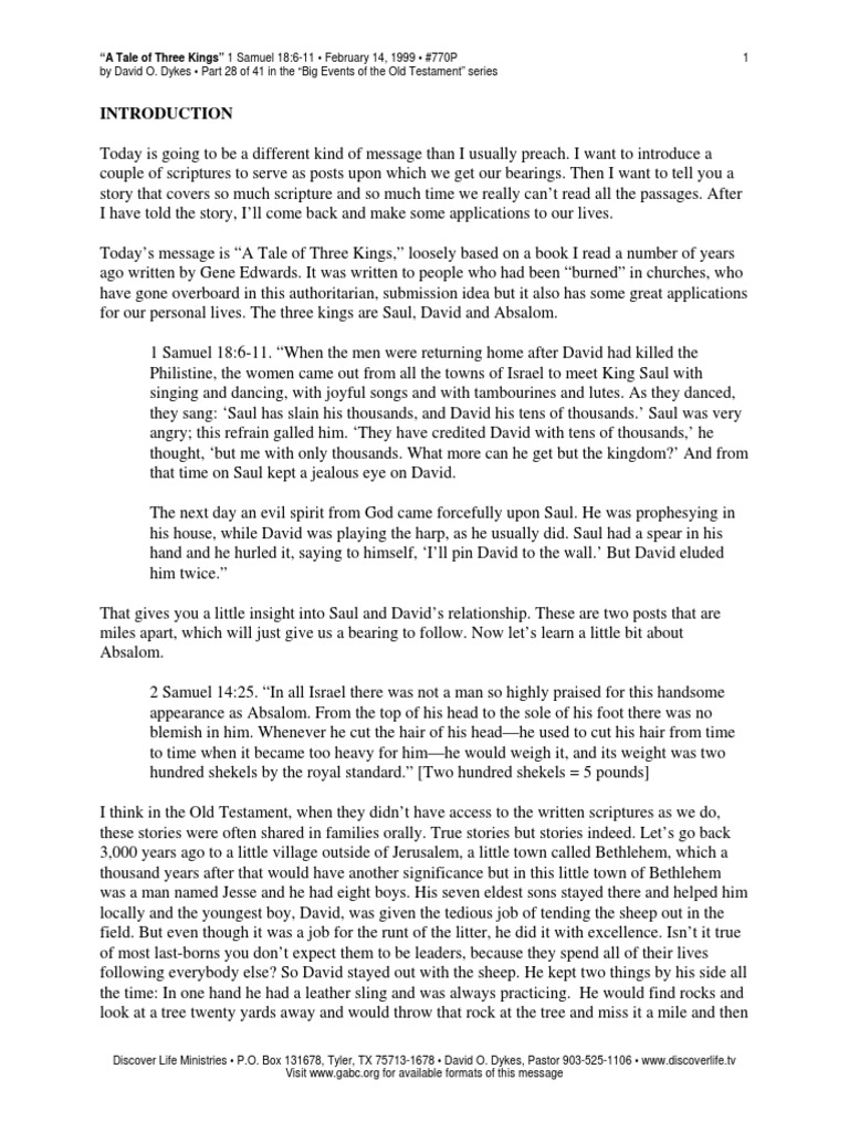 A Tale of Three Kings | PDF | David | Saul