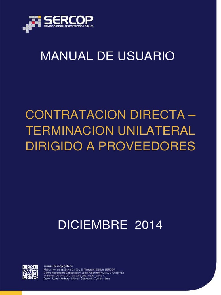MANUAL PARA PROVEEDORES Contratación Directa y Terminación Unilateral ...