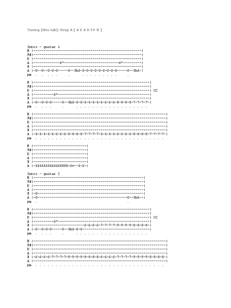 Tuning (This Tab) : Drop A (A E A D F# B) | PDF | Song Structure ...