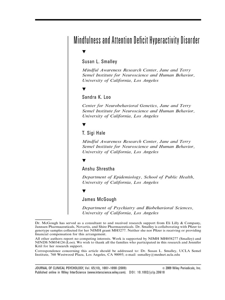 (Art) (Smalley, 2009) Mindfulness and ADHD | PDF | Attention Deficit ...