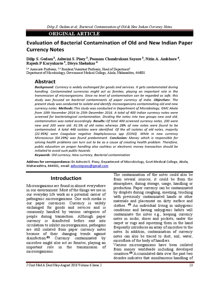 Evaluation of Bacterial Contamination of Old and New Indian Paper ...