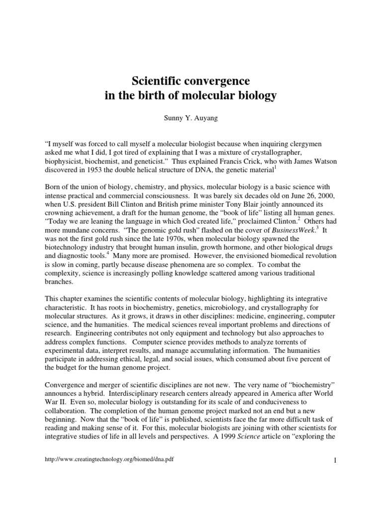 Scientific Convergence in The Birth of Molecular Biology | PDF | Dna | Gene