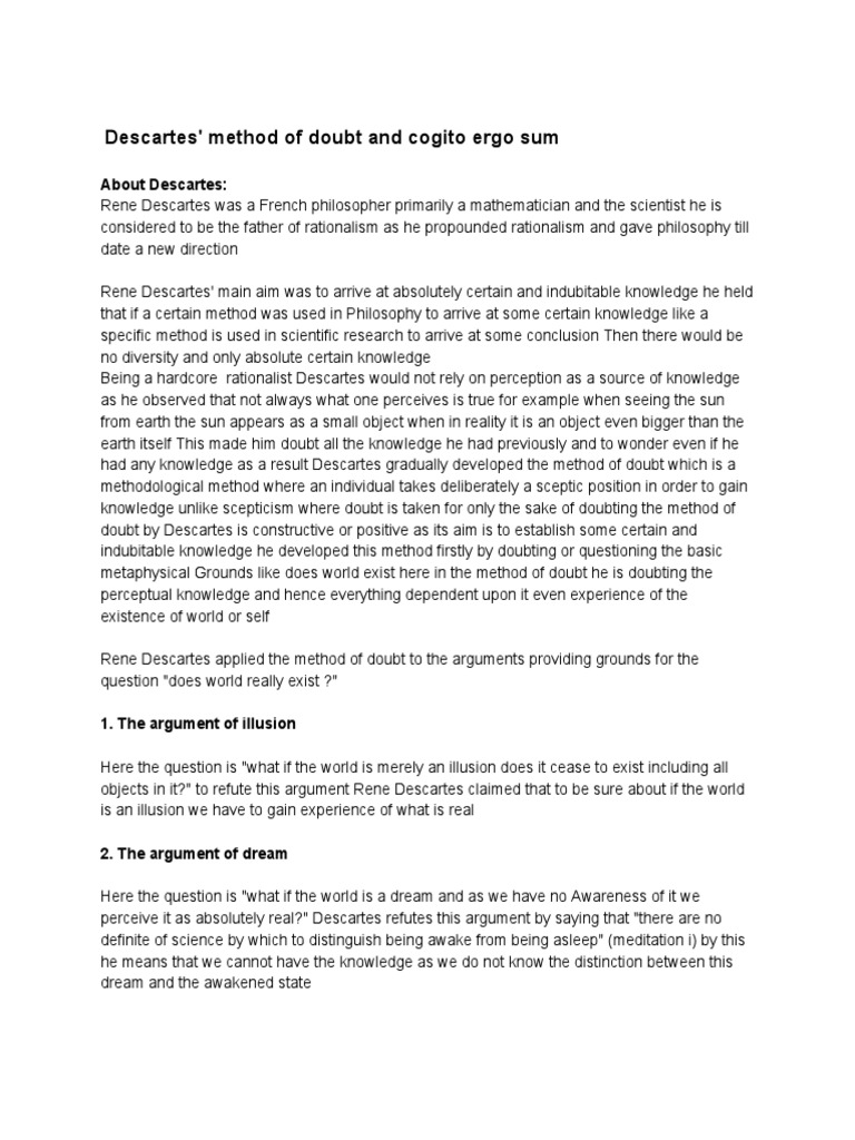 Descartes' Method of Doubt and Cogito Ergo Sum | PDF | René Descartes ...