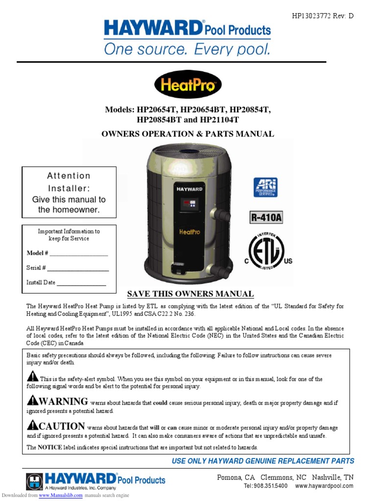Bomba de Calor Hayward | PDF | Mechanical Engineering | Building ...