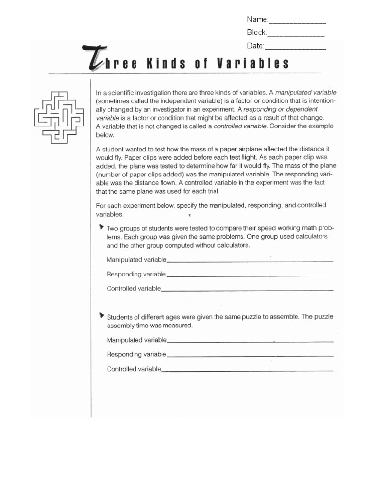 HW Three Kinds of Variables | PDF | Games & Activities | Home & Garden