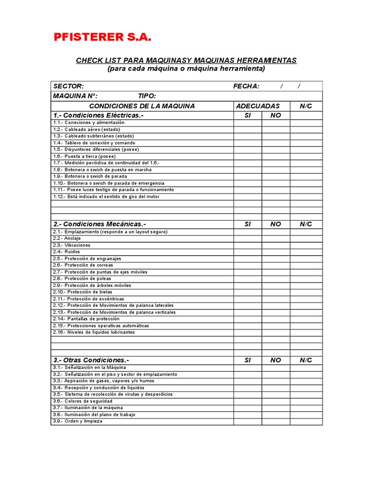 Check List - Maquinas y Maq - Herramienta | PDF