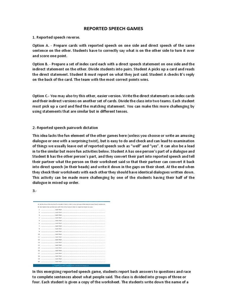 Reported Speech Games | PDF | Garfield | Question
