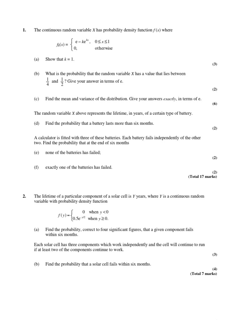 Probability Density Function Worksheet | PDF | Probability Distribution ...