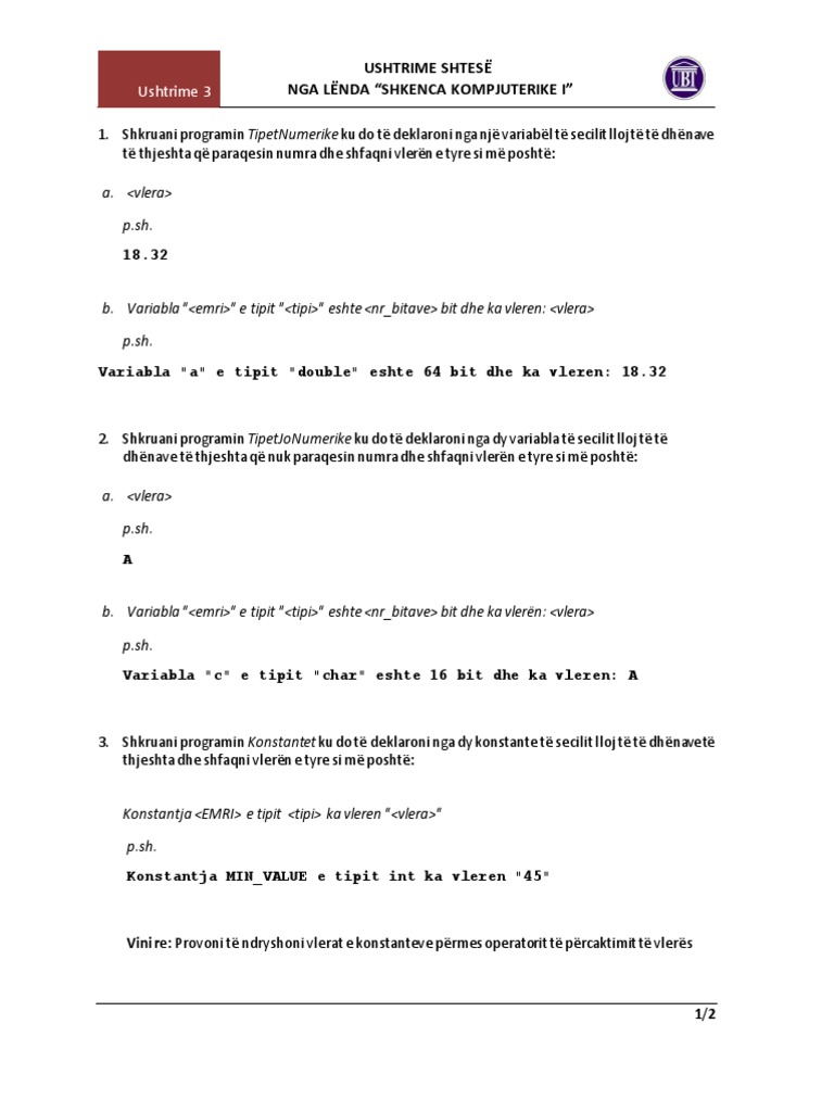 Shkenca Kompjuterike I - Ushtrime 3 | PDF