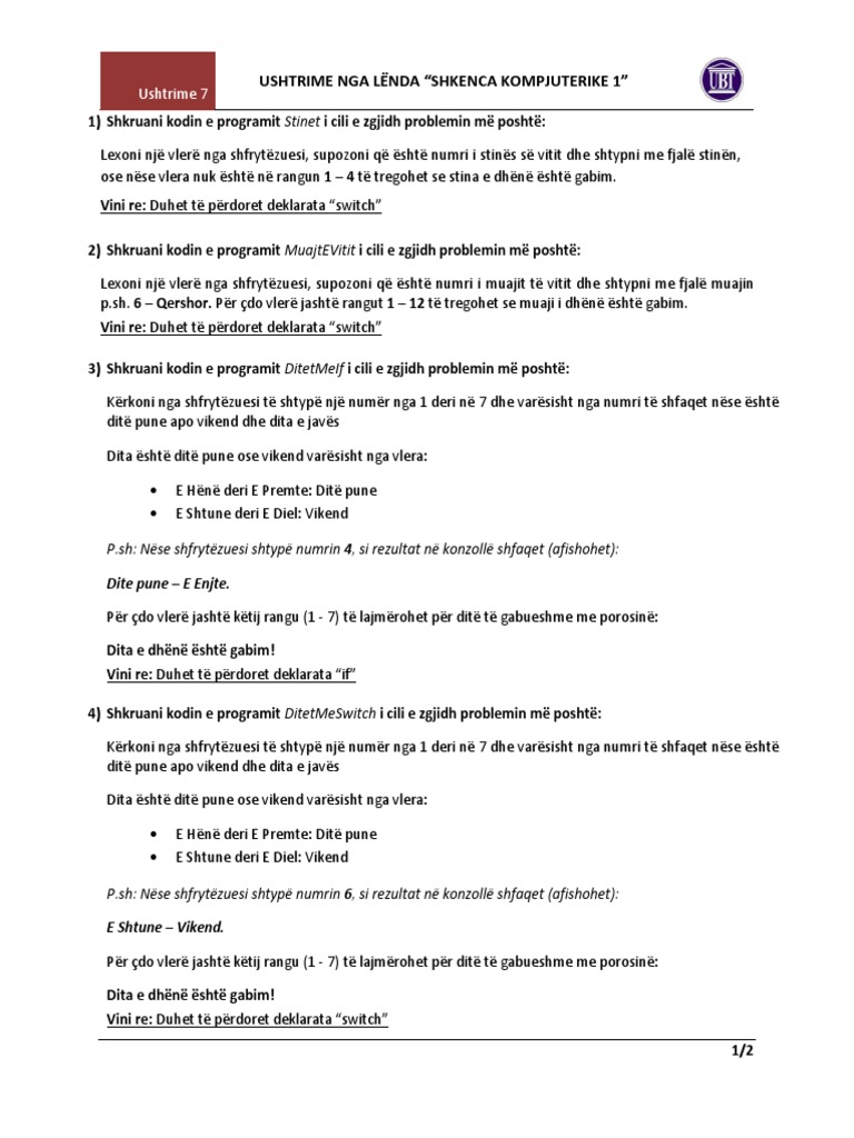 Shkenca Kompjuterike I - Ushtrime 7 | PDF