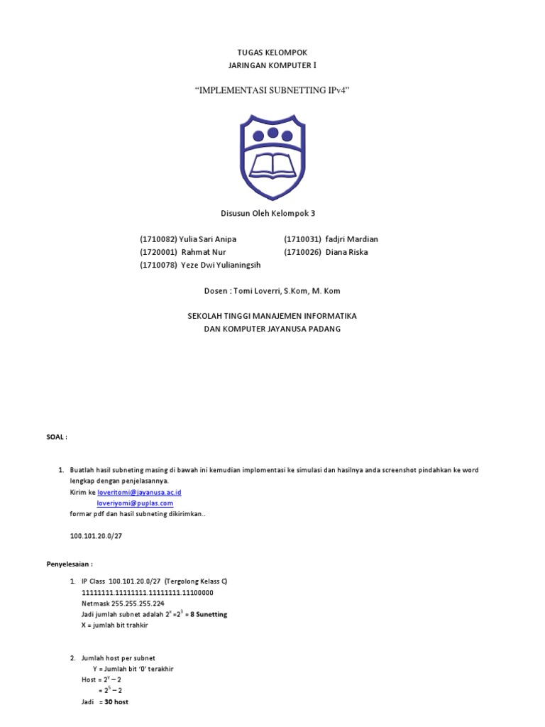 Implementasi Subnetting IPv4 untuk Jaringan | PDF | Komputer