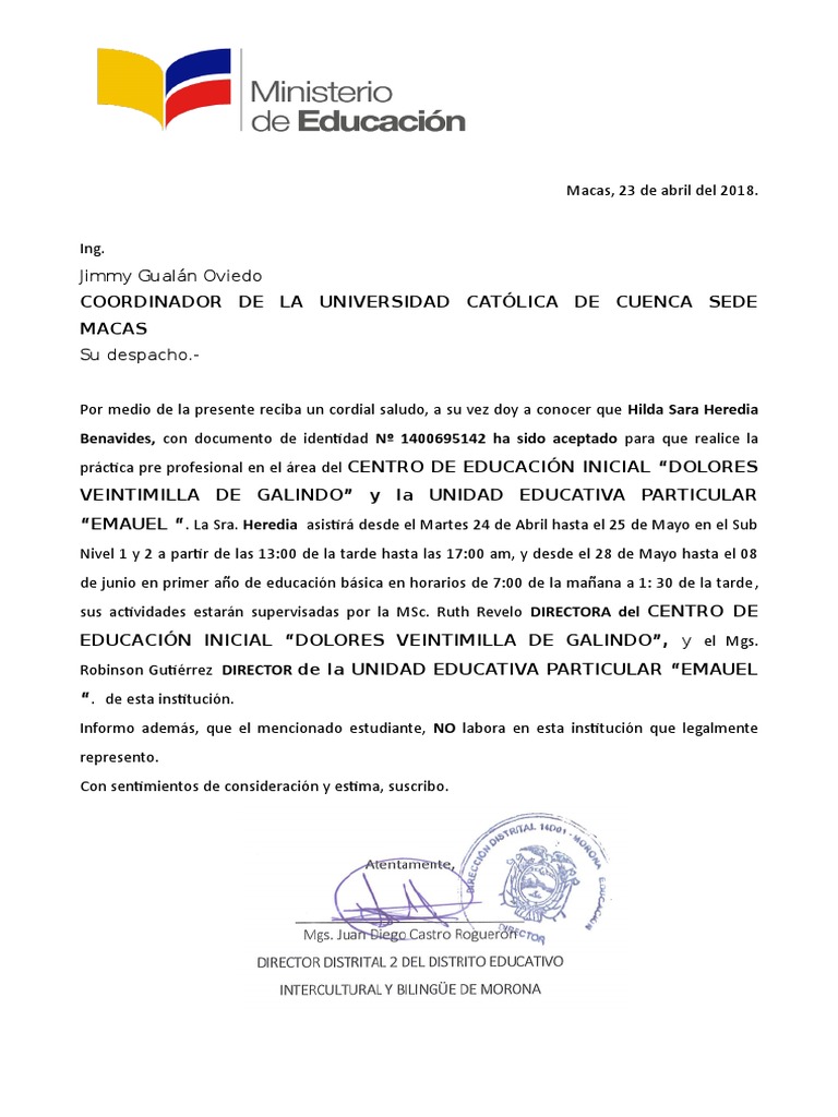 Carta de Aceptación | PDF | Etapas educativas | Aprendizaje