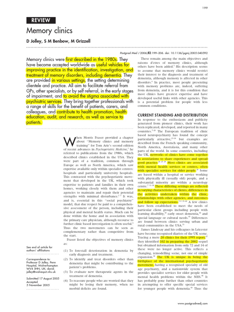 Memory Clinics 2006 | PDF | Caregiver | Dementia
