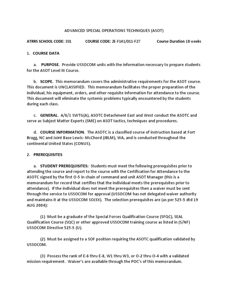 Advanced Special Operaions Techniques Course 2E-F141011-F27 | PDF ...