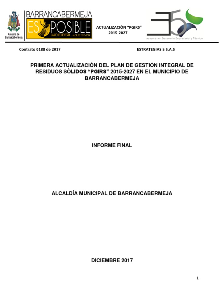 Plan de Gestión Integral de Residuos Sólidos PGIRS | PDF | Business | Economias