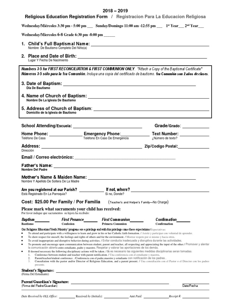 Registration Form Religious Education | PDF | Sacramentos | Rituales ...