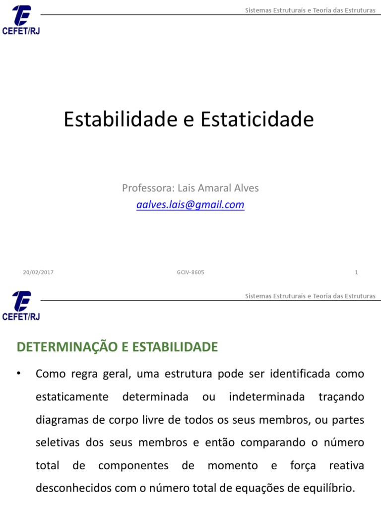 Determinação da estabilidade e classificação de sistemas estruturais ...