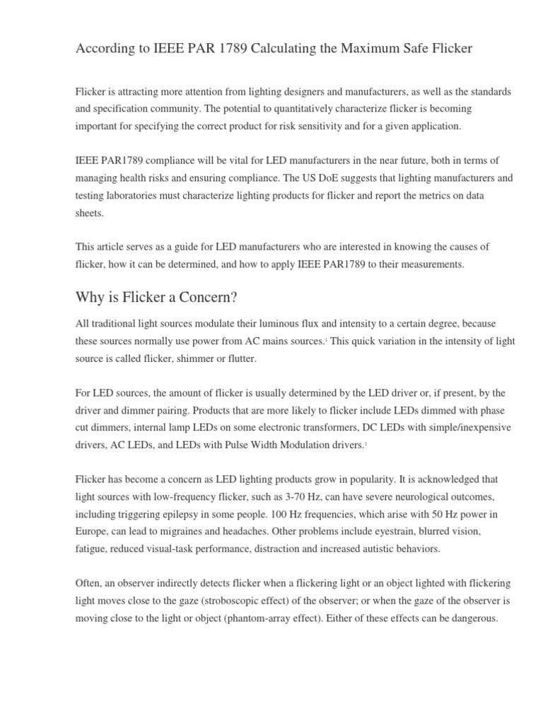According To IEEE Part 1789 Maximum Safe Flicker | PDF | Lighting ...