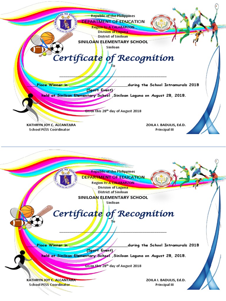 Certifictae School Intrams | PDF | Philippines | Behavior Modification