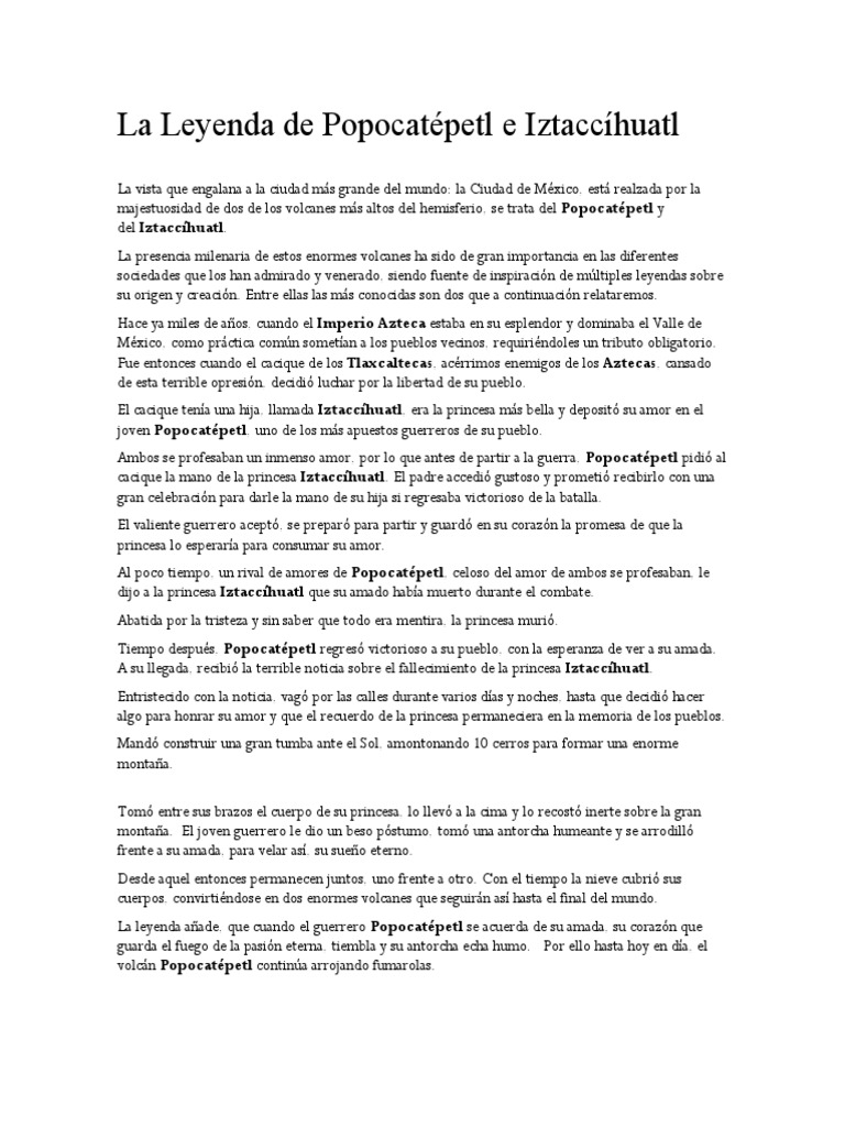 La Leyenda de Popocatépetl e Iztaccíhuatl | PDF | Ocio