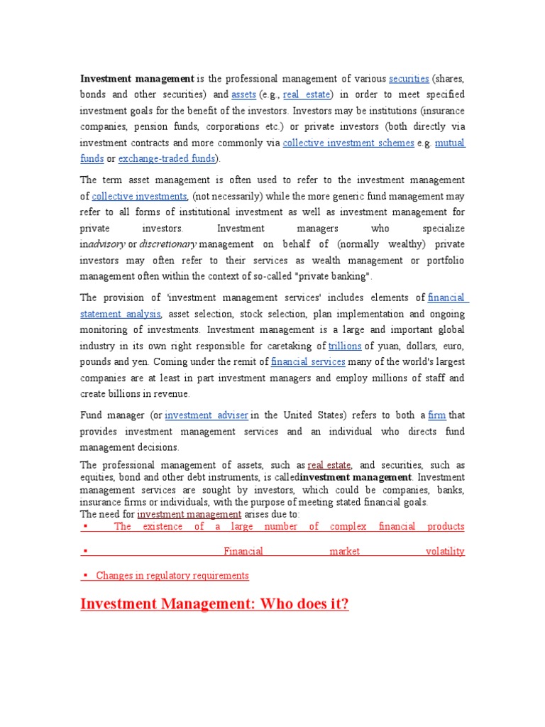 Investment Management: Who Does It?: Investment Management Is The ...