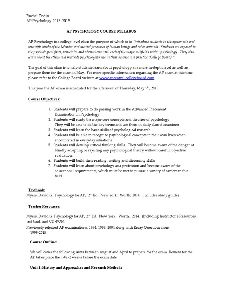 Ap Psych Syllabus College Board New Book 2018 | Pdf | Perception 