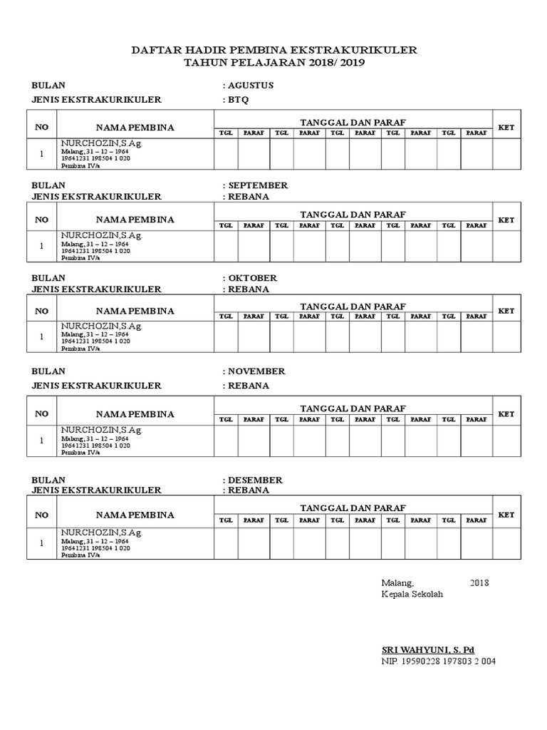 Daftar Hadir BTQ | PDF