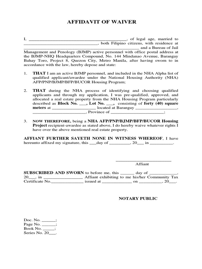 Waiver Affidavit Form | PDF