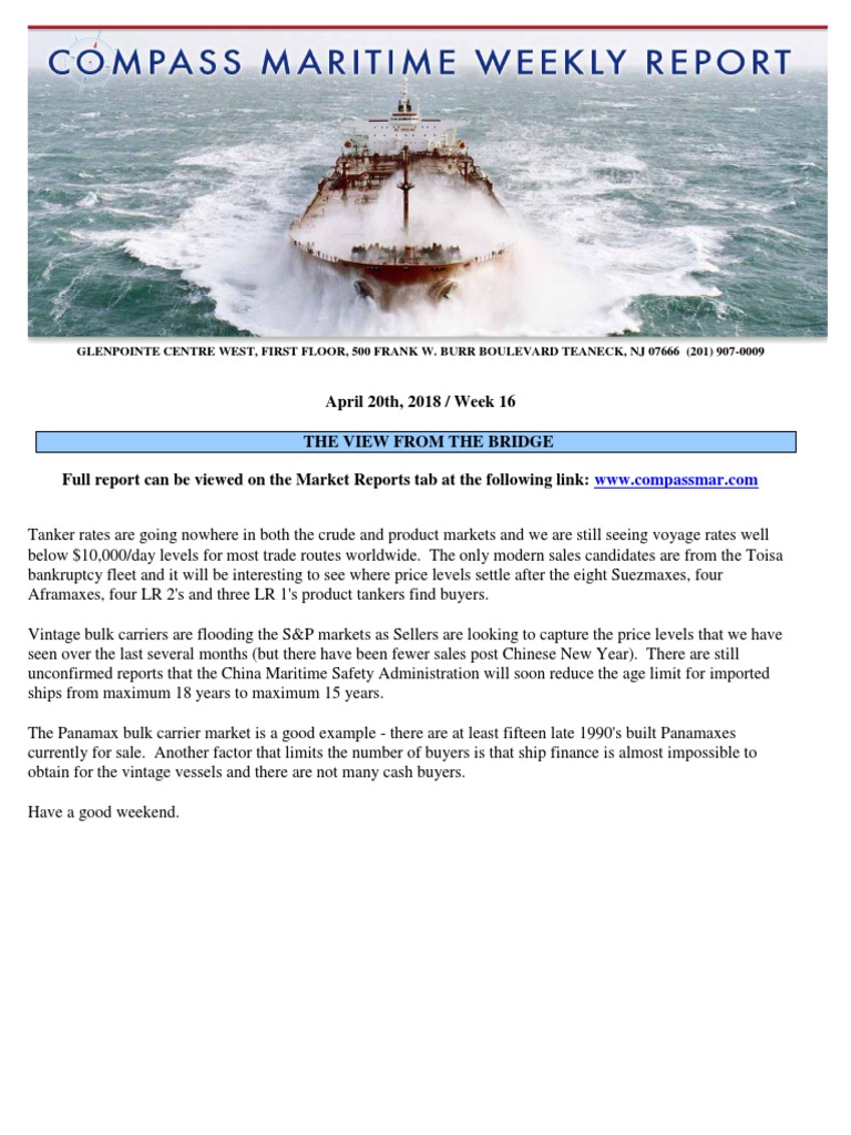 Compass Maritime Weekly Market Report | PDF | Oil Tanker | Merchant Navy