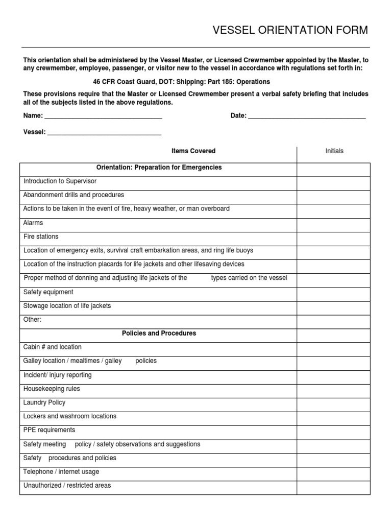 Vessel Orientation Form | PDF