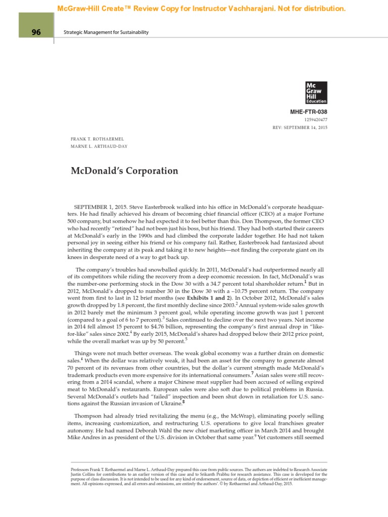 Mcdonald'S Corporation: Strategic Management For Sustainability | PDF ...