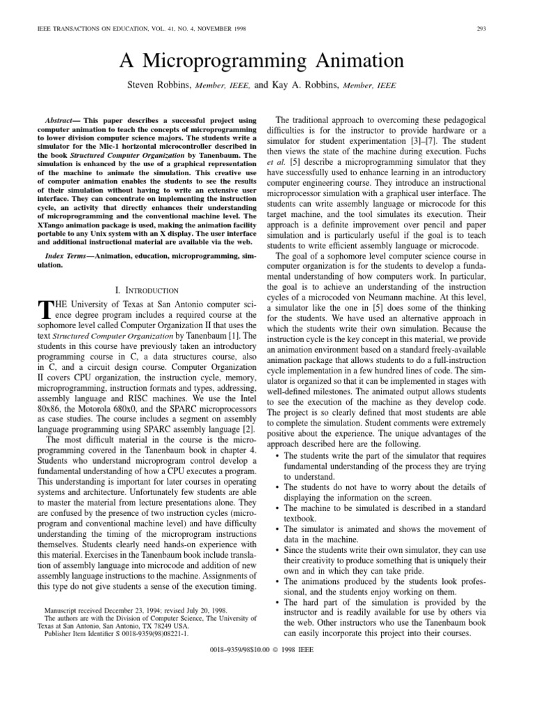 A Microprogramming Animation: Steven Robbins, and Kay A. Robbins | PDF | Simulation | Computer ...