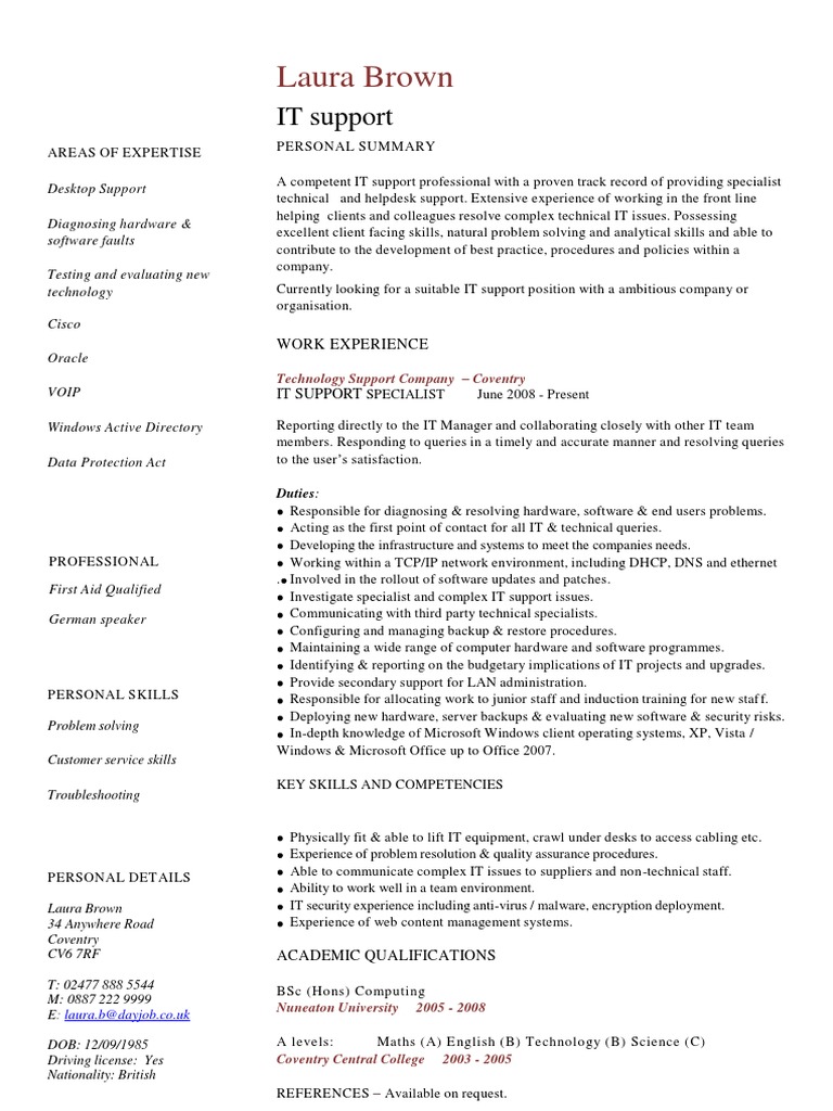 IT Support CV Template | PDF | Information Technology | Backup