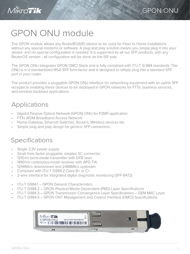 GPON Mikrotik Datasheet PDF | PDF | Computer Network | Computer Engineering
