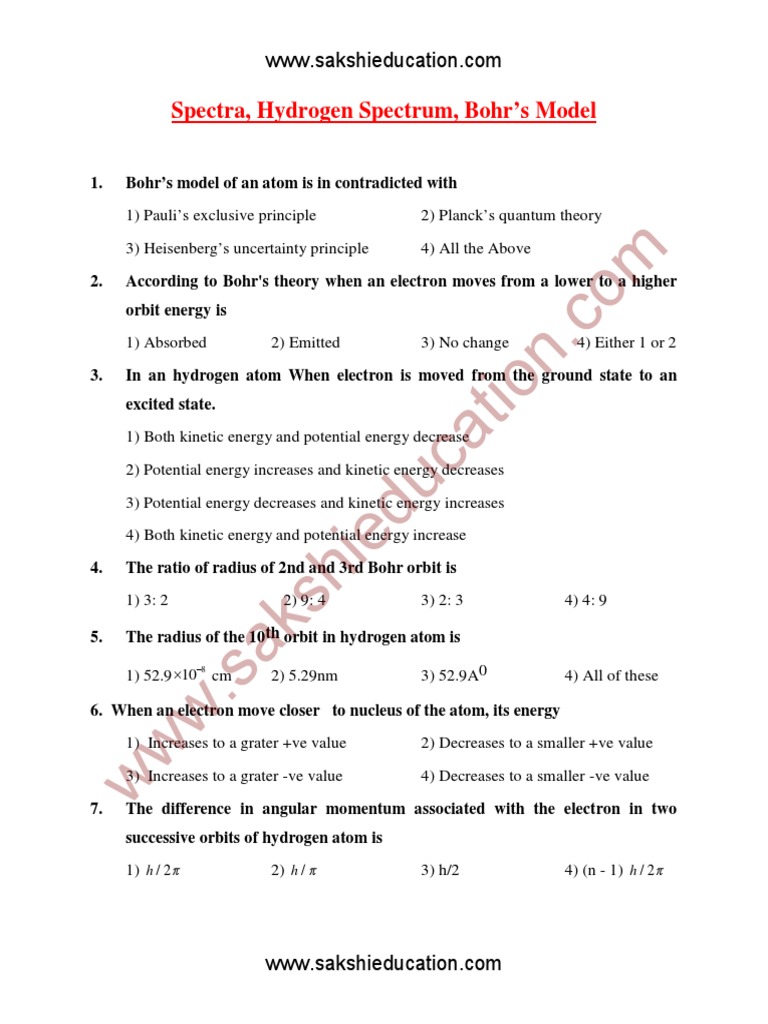 Spectra Hydrogen Spectrum Bohr S Model | PDF | Emission Spectrum | Electron
