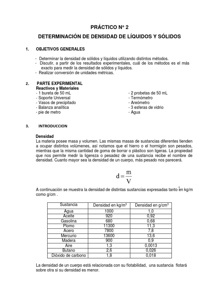 Práctico N°2. - Densidad | PDF | Densidad | Cantidades fisicas