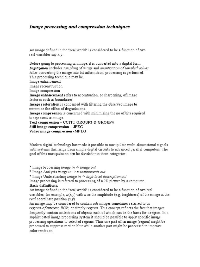 Image Processing and Compression Techniques: Digitization Includes Sampling of Image and ...