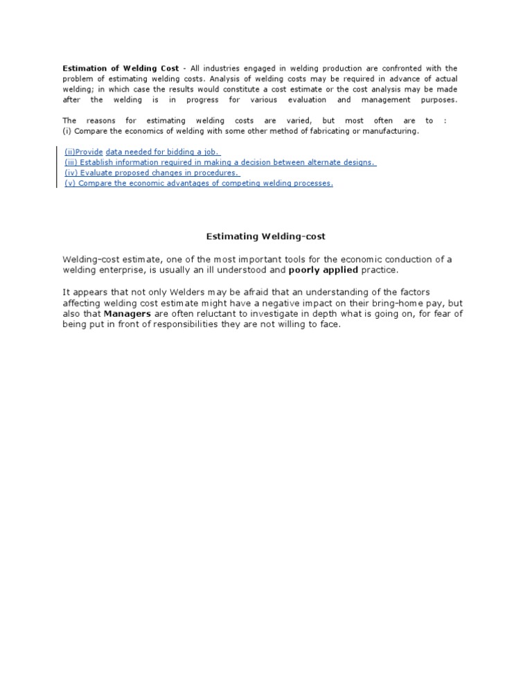 Estimation of Welding Cost | PDF