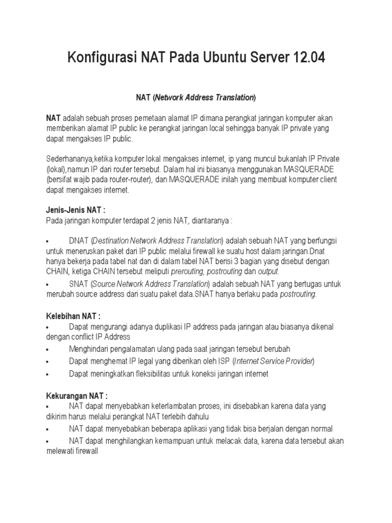 Konfigurasi NAT Ubuntu 12.04 | PDF