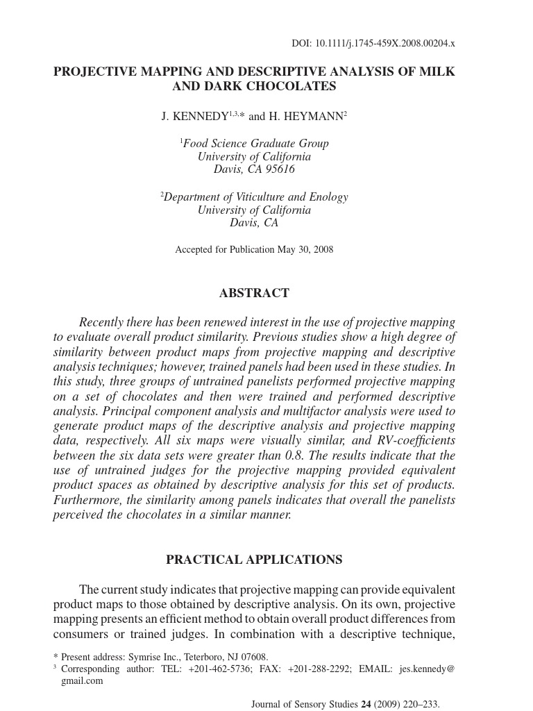 Projective Mapping and Descriptive Analysis of Milk and Dark Chocolates ...