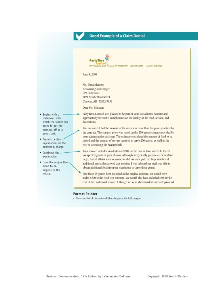 Good Example of A Claim Denial: Format Pointer | PDF | Business