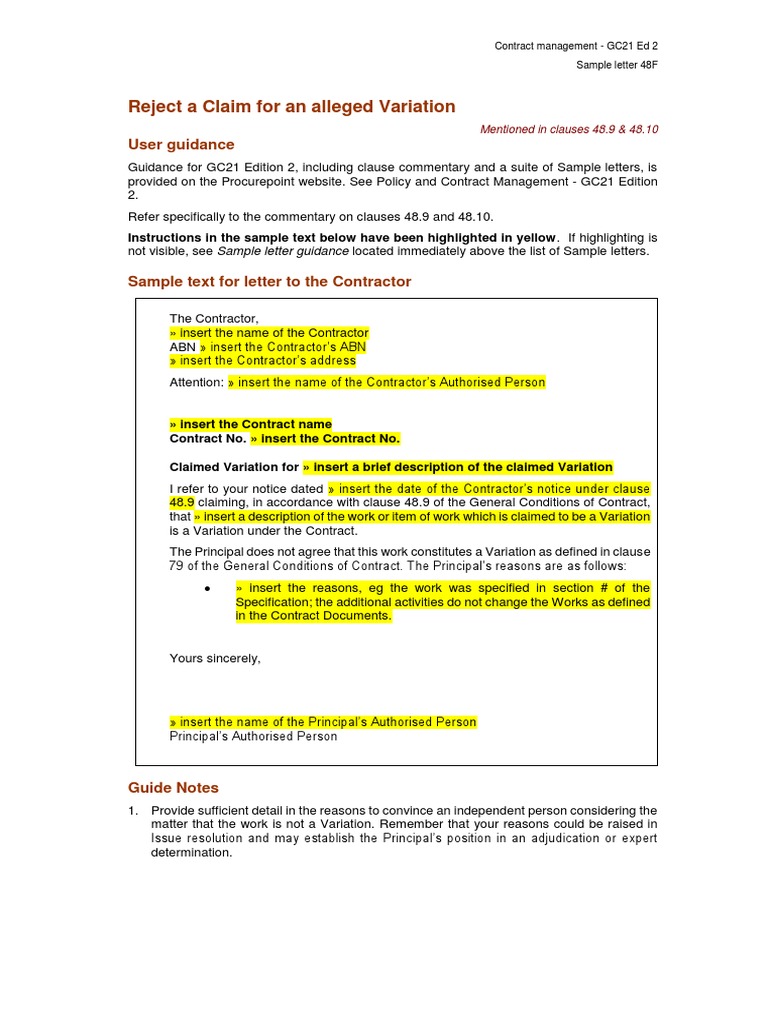 48f Reject A Claim For An Alleged Variation | PDF | Technology ...
