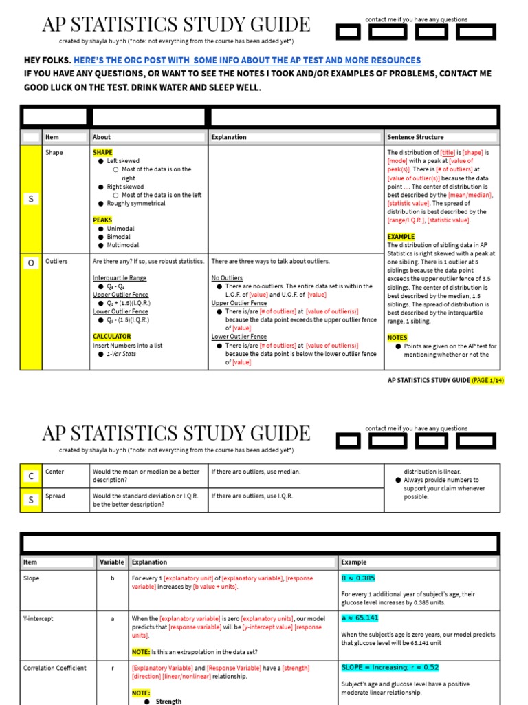 AP Stats Study Guide | PDF | Mean | Student's T Test