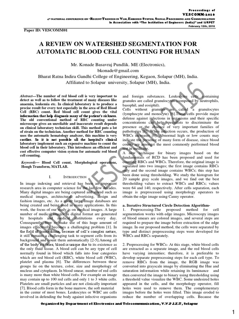 Watershed Segmentation | PDF | Blood Cell | White Blood Cell