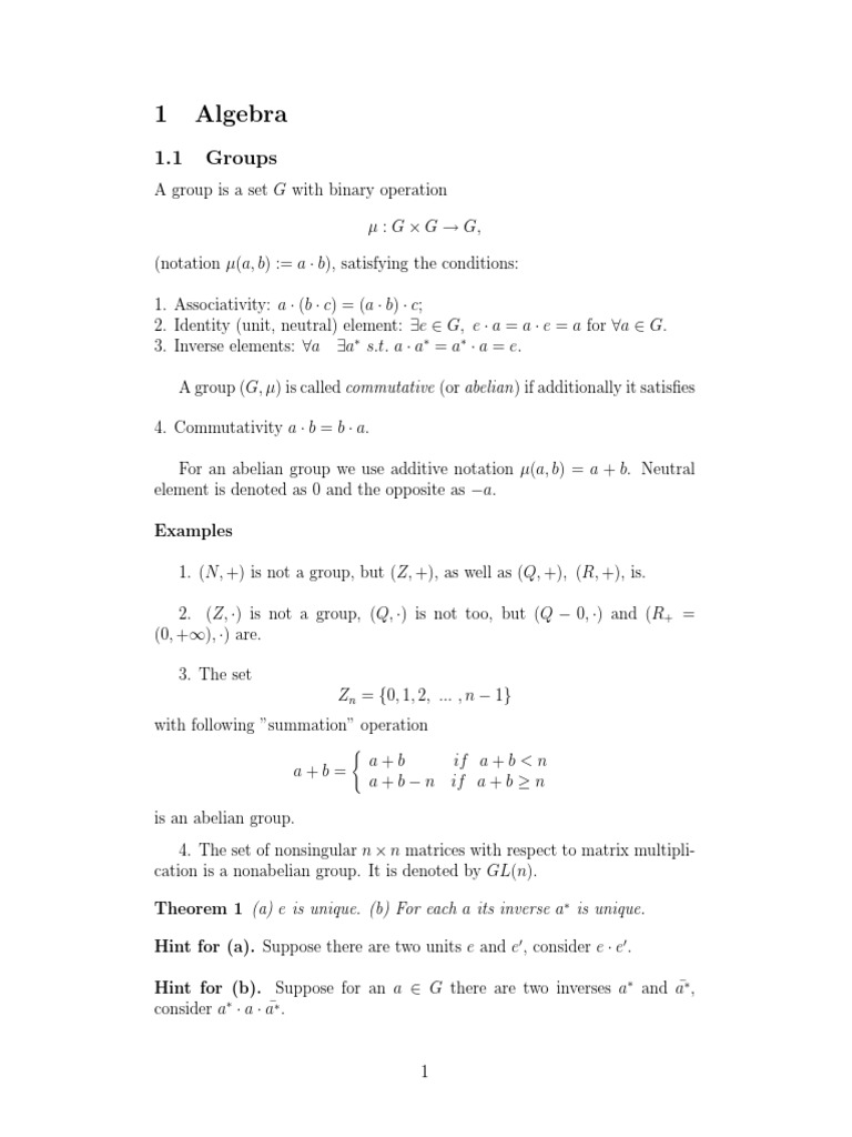 Algebra Notes | PDF | Ring (Mathematics) | Group (Mathematics)