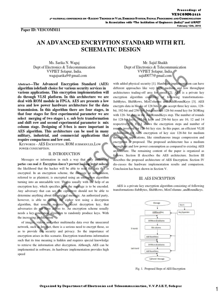 An Advanced Encryption Standard With RTL Schematic Design: Abstract | PDF | Cryptography | Key ...