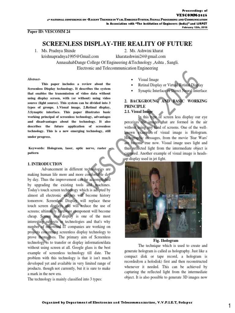 Screen Less Display | PDF | Holography | Image Scanner