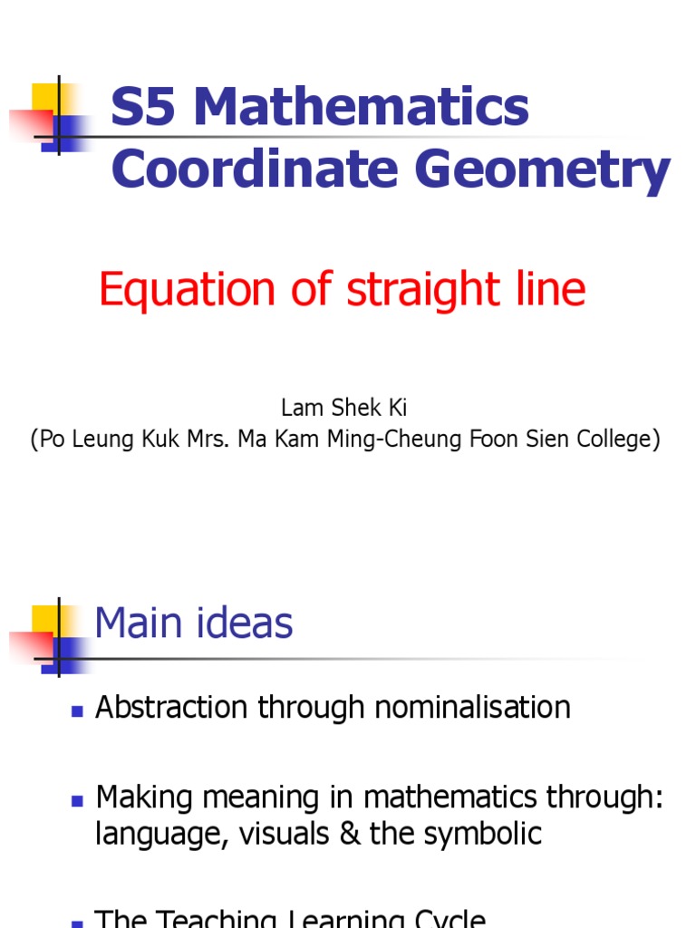 S5 Mathematics Coordinate Geometry: Equation of Straight Line | PDF ...