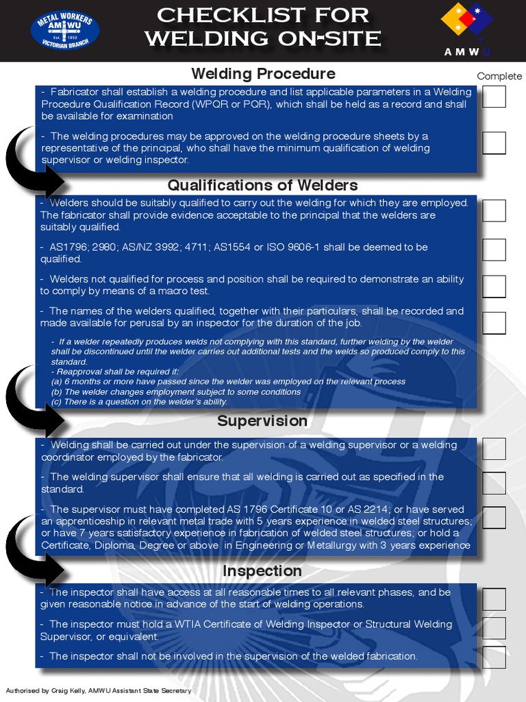 Welding Checklist Blue | PDF | Welding | Construction